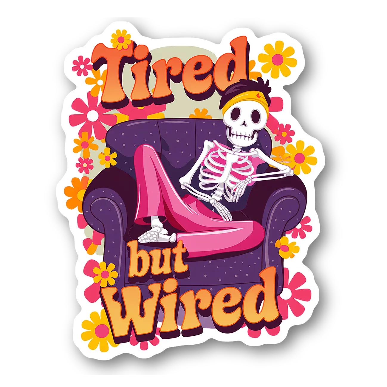 Tired but Wired Skeleton Sticker – Instafreshener